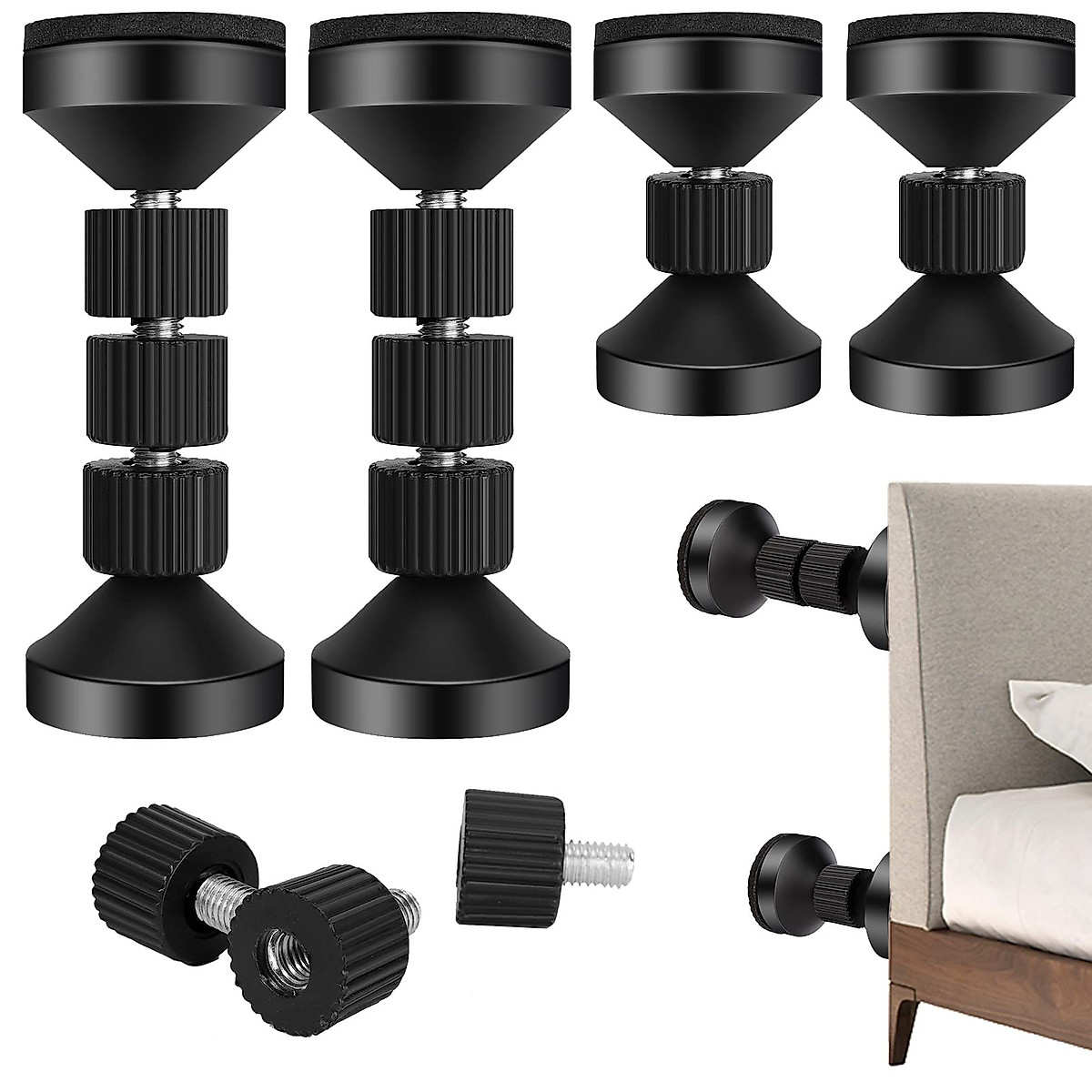 4PCS Adjustable Threaded Headboard Stoppers,Bed Frame Anti-Shake Tool,Bedside Headboards Prevent loosening Anti-Shake Fixer,Telescopic Support Headboard Stabilizer Bed Stoppers for Room Wall,Beds,Sofa