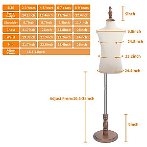 Kid Dress Form, Mannequin Child Display Body Bust Forms Maniki Little Boy Girl, 8-9 Years Old, Brown