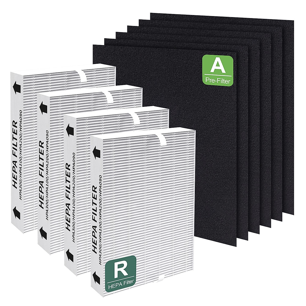 4 Packs HPA200 Replacement Filters R Compatible with HPA200 Air Cleaner Purifier with 3pcs Activated Carbon Filter A