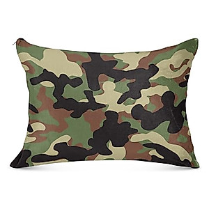 ALAZA Green Camo Woodland Camouflage Plush Pillow Cases Standard Size Pillow Cover Soft & Warm Zippered Bed Pillowcase, 20 x 26 inch