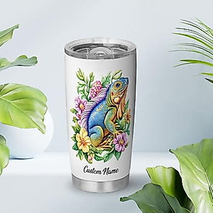 Green Iguana Gifts, Green Iguana Animal’s Name – Custom Cup for Animal Lovers, Gift for Women, Men, Boys, Girls, Gift for Birthdays & Christmas, 20oz Steel Coffee Cup fleGEt