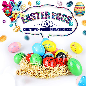6 Pack Easter Eggs Wooden Percussion Musical Shake Eggs Easter Egg Shakers for Kids Boys Girls Toddlers Easter Gifts Easter Basket Stuffers Fillers