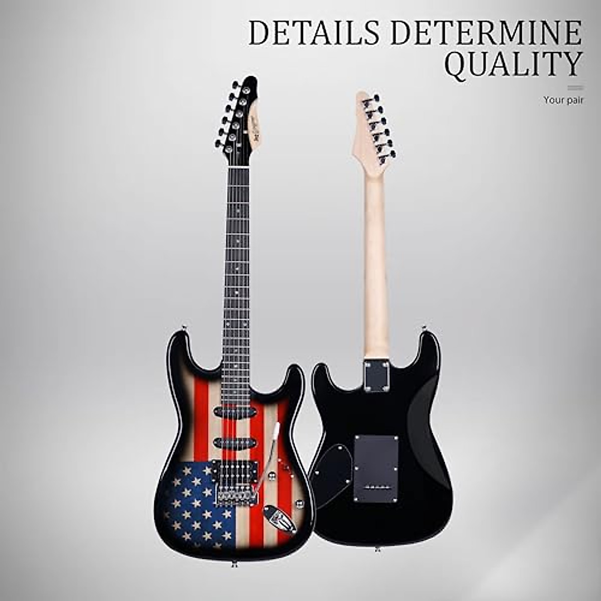 Leo Jaymz 39 Inch Full Size Electric Guitar Kit Electric Guitar Beginner Kits - 20W Amplifier，Digital Tuner，Carring Bag，Shoulder Strap,Connecting Cable (US Flag 20W)