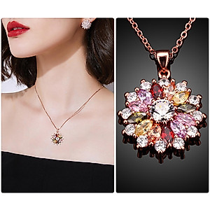 VONSSY Colorful Snowflake Pendant Necklace Earrings Rose Gold 5A Cubic Zirconia | Crystal Sweater Chain | Multi Gemstone Garnet Amethyst Morganite Peridot Prom Rhinestone Necklaces
