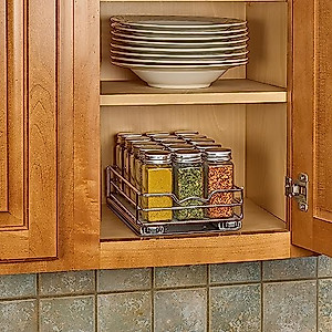 HOLD N' STORAGE Premium Pull-Out Spice Rack - 6.5"Wx10.5"D - Anti-Rust Chrome Finish - Heavy Duty with 5-Year Limited Warranty- Fits 2 Rows of Standard Spice Jars