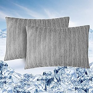 OMERAI Cooling Pillow Cases Standard Size for Night Sweats and Hot Sleepers, Double-Side Cooling Pillow Cases with Zipper, Grey Pillow Cases Set of 2 (20" X 26", Gray)