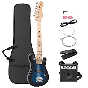Smartxchoices 30" Inch Kids Electric Guitar Set with 5W Amp, Cablgifte Cord, Pick, Shoulder Strap, Gig Bag Much More Guitar Combo Accessory Kit for Beginner Starter (blue)