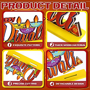 DoubleFill 6 Pcs Diwali Table Decorations Happy Diwali Decorations Deepavali Candle Oil Lamp Wooden Table Centerpieces India Festival of Lights Sign for India Diwali Party Supplies Home Decor