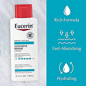 Eucerin Intensive Repair Body Lotion, Lotion for Very Dry Skin, 8.4 Fl Oz Bottle, Pack of 3
