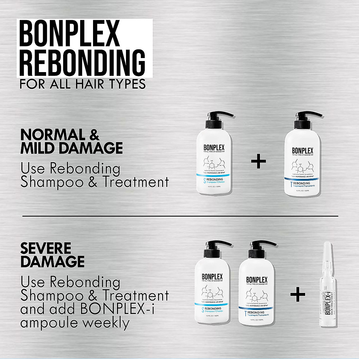 BONPLEX Perfect Bonding Hair Restore Shampoo, Treatment & Ampoule | Bond Strength | Frizz Free, Smooth & Shine| Repair Split Breakage | Damaged Hair Repair Concentrate Trio Kit (10.1oz + 6 ampoules)
