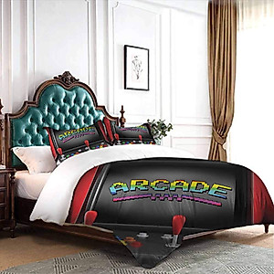 Hiiiman 4-Piece Set for All Season Arcade Machine Retro Gaming Fun Joystick Buttons Vintage 80s 90s Electronic California King Size W100 INCH x L90 INCH with 2 pillowcover