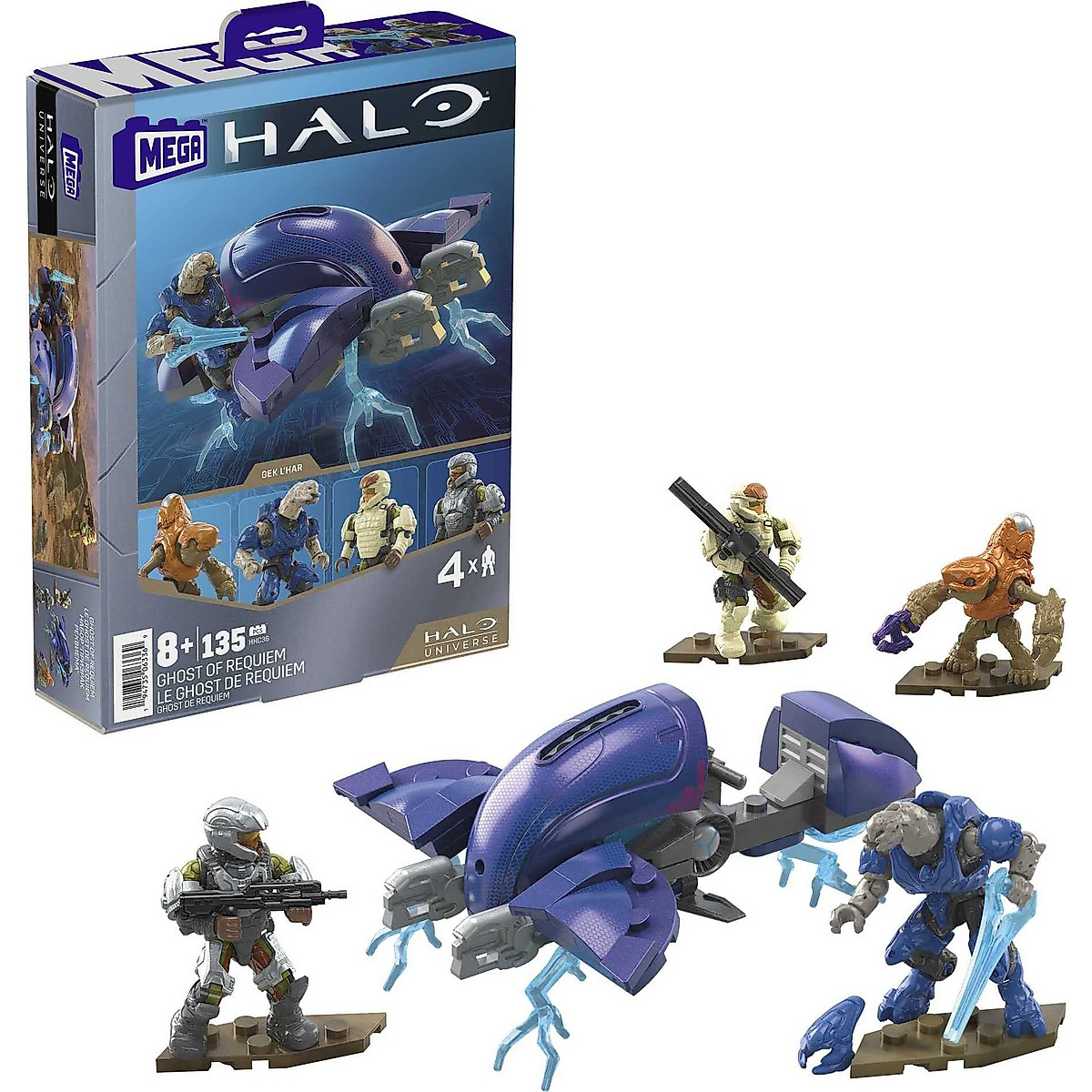 MEGA Halo Toy Building Sets, Ghost of Requiem with 135 Pieces, 4 Micro Action Figures and Accessories, for Collectors