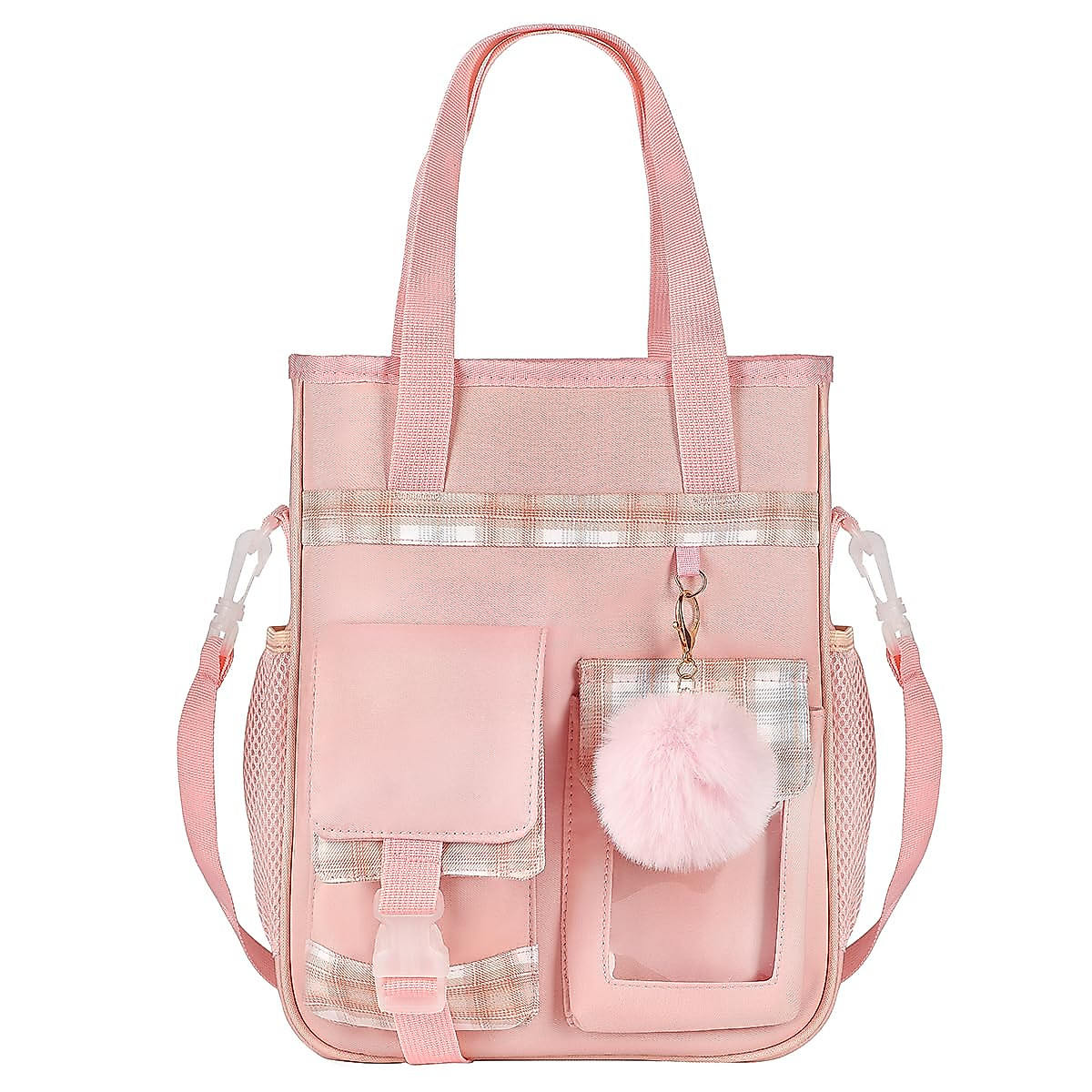 KEBEIXUAN Girls School Tote Bag Casual Cute Crossbody Shoulder Handbags for Teen Girls Kids School Travel(Pink)