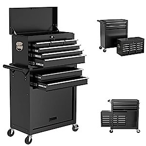 High Capacity Rolling Tool Chest with Wheels and Drawers, 8-Drawer Storage Cabinet,Detachable Organizer Combo,Mobile Lockable Toolbox for Workshop Mechanics Garage (Black)