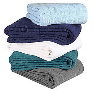 GLAMBURG 100% Cotton Bed Blanket, Breathable Bed Blanket King Size, Cotton Thermal Blankets King Size - Perfect for Layering Any Bed for All Season - Sky Blue
