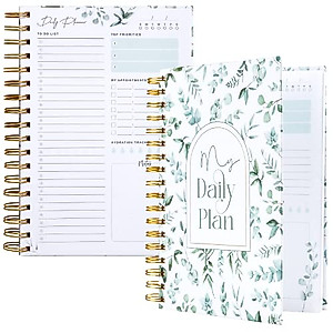 Daily Planner with Spiral Binding,6x9 Inches Undated Planner (To Do List),Greenery Design Daily To Do Planner, Habit Trackers, Time Management and Productivity Organizer