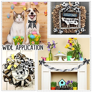 3 Rolls 18 Yards Cow Print Wired Ribbon 2.5 Inch White Black Craft Ribbon Cowhide Burlap Gift Wrapping Ribbon Cowhide Striped for Cow Theme Party Decor DIY Bow Supplies