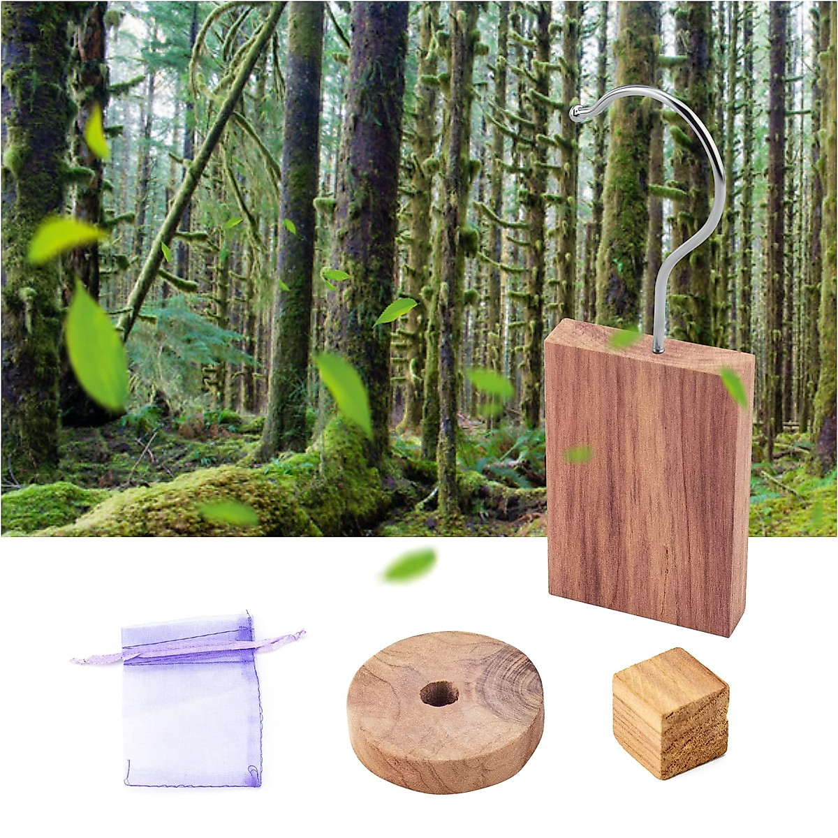 Cedar Blocks for Clothes Storage 100% Natural Cedar Balls and Cedar Chips for Storage Accessories Closet and Drawers 56-Piece Set (Free Hooks Gauze Bag Sandpaper)