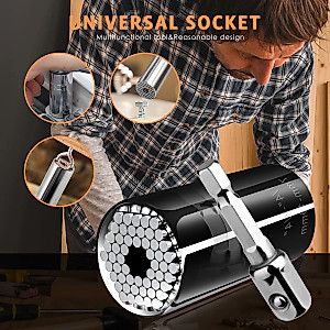 Universal Socket Tools Gifts for Men, Multi-Function Universal Socket Wrench Sets, Super Socket Set, Christmas Stocking Stuffers Gift for Men, DIY Handyman, Dad, Husband,Friends(7-19mm),Black