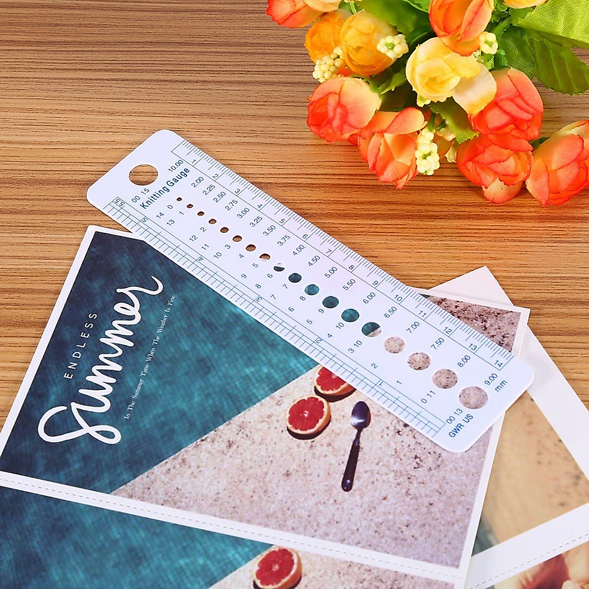 Natudeco US UK Canada Sizes 2-10mm Sewing Ruler Patch Work Ruler Clear Sewing Ruler Plastic Knitting Needle Gauge Ruler Inch cm Sewing Tools for Sewing Measurement