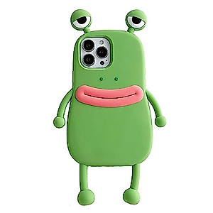 Bonici Men Women Super Funny Novelty Hotdog Sausage Mouth Big Eyes Green Frog Pink Frog Phone Case Soft TPU Silicone Rubber Phone Cover Compatible with iPhone 11, Full Body Protection -Green