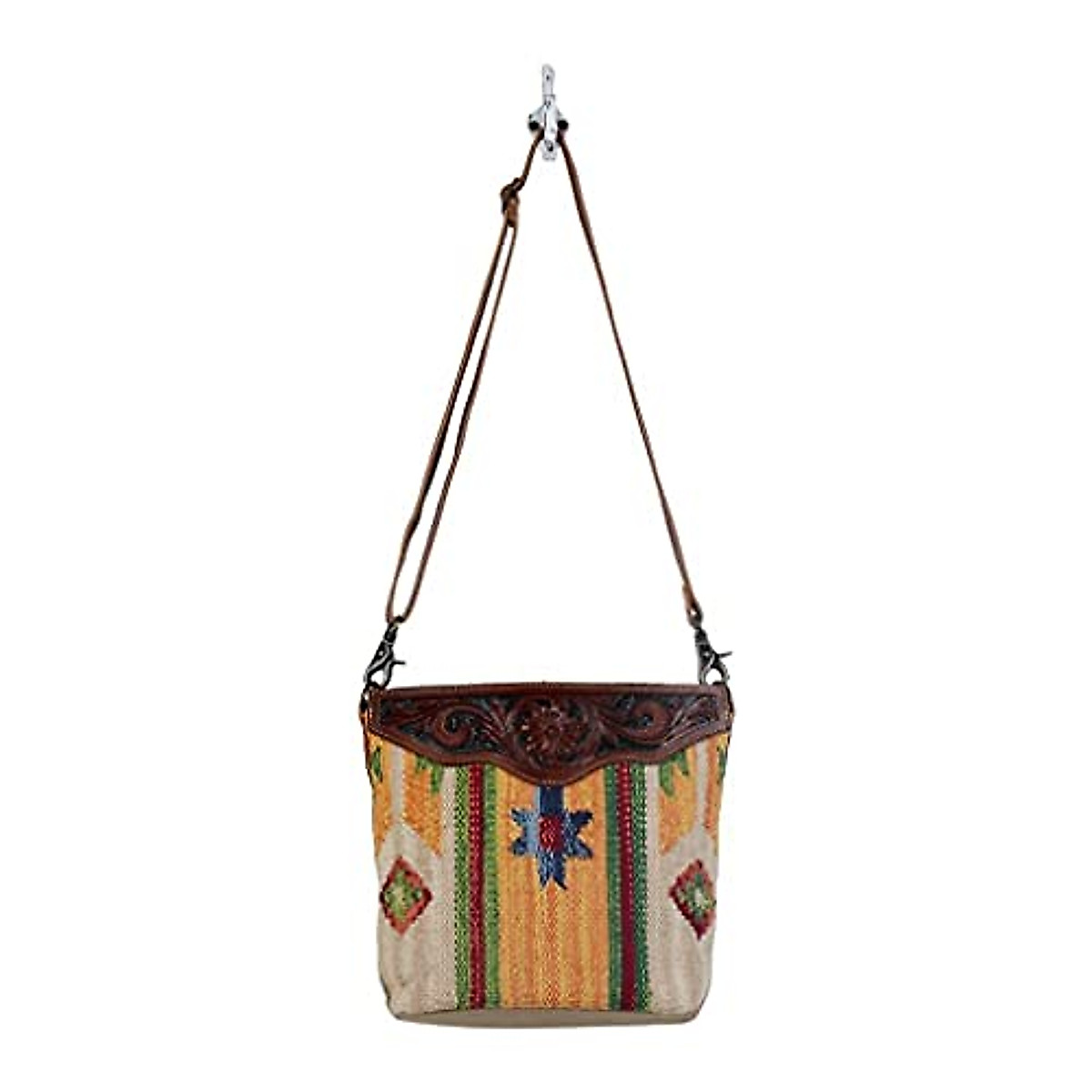 Myra BagTini Mini Hand-Tooled Bag Upcycled Cotton & Leather S-3059
