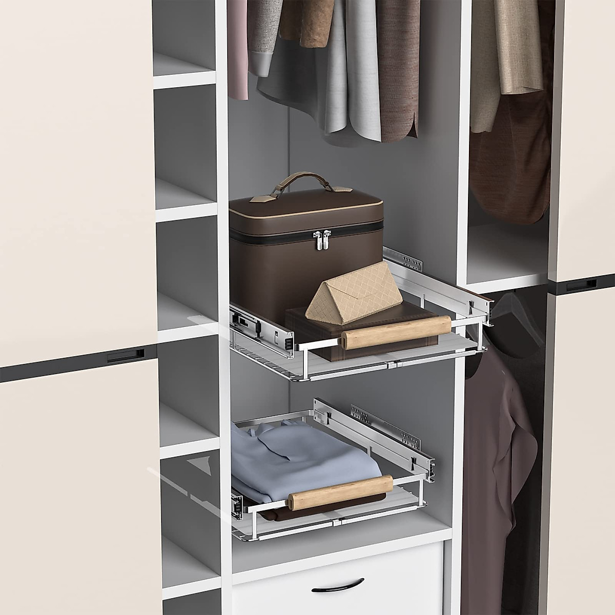 GNEOUS Greal Expandable Cabinet Pull Out Basket Heavy Duty Slide Out Pantry Shelves Under Sink Organizers And Storage For Kitchen, Bathroom, Wardrobe, Cupboard, Adjusted Width 11.8"-18", 1 Pack