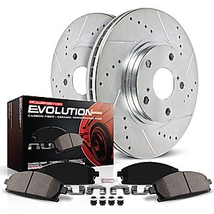 Power Stop Brake Kit For Acura MDX Honda Ridgeline Pilot Front Z23 Carbon Fiber Brake Pads with Drilled and Slotted Brake Rotors K7352