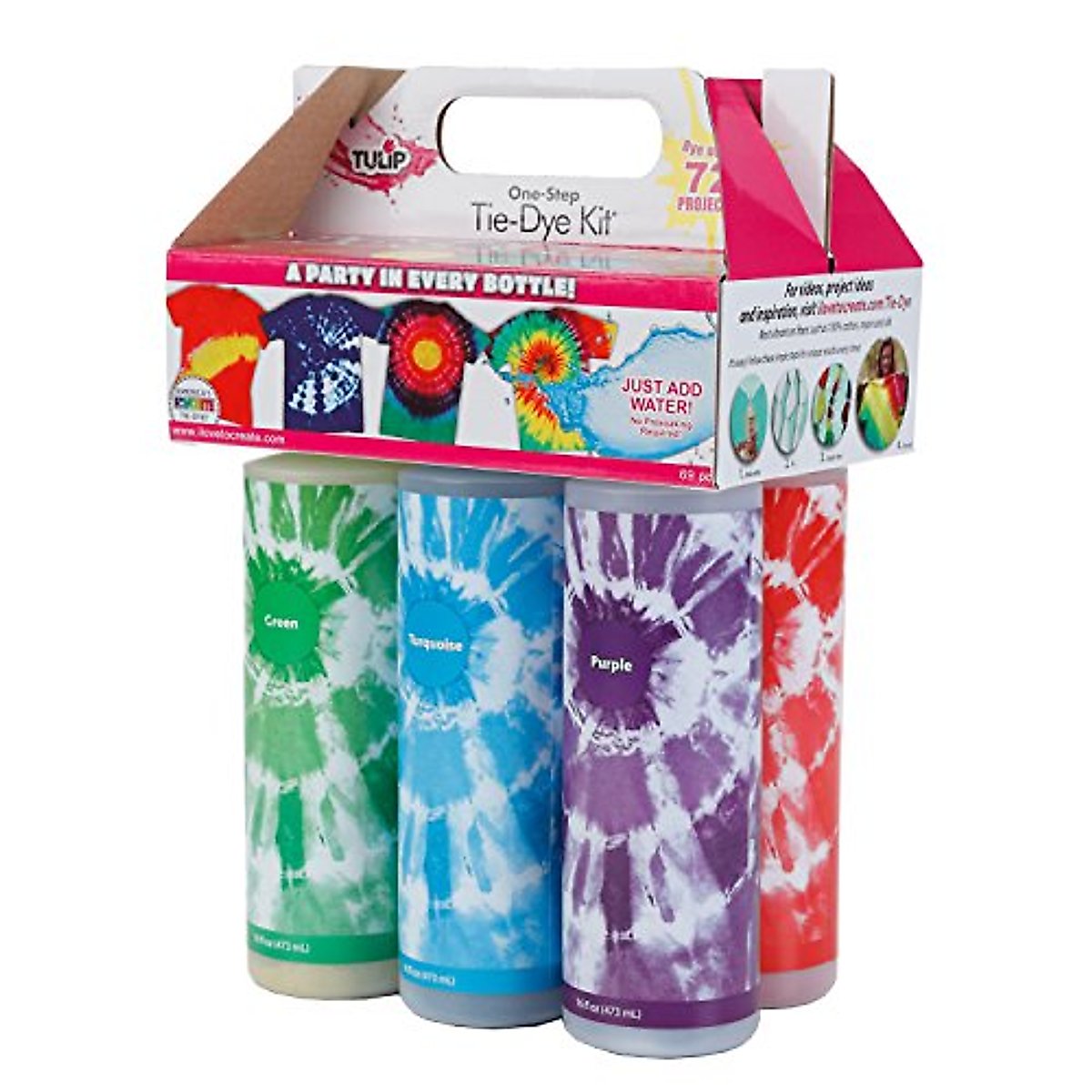 Tulip One-Step Tie-Dye Kit Extra Large Block Party 16 oz Easy Squeeze Bottles, All-in-1 Kit for Group Activity Tie-Dye, 6, Vibrant Colors