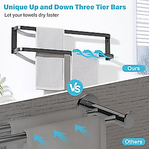 Mooche Double Bath Towel Bars Towel Racks for Bathroom,Wall Mount Towel Holder Heavy Duty 24-Inch Towel Hanger Rail Wall Mount, SUS304 Stainless Steel Matte Black