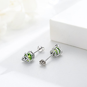 Celtic Peridot Green Earrings Sterling Silver Augest Birthstone Studs Earrings Celtic Jewelry Gifts Celtic Knot Earrings for Women Wife Birthday