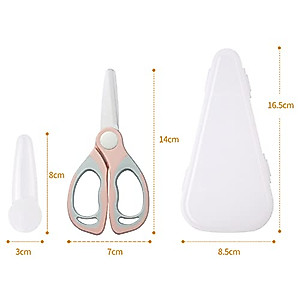 DAMPEN Ceramic Scissors with Ceramic Knife Sets Soft-grip Handles,Safety Healthy ,Kitchen Scissors for Baby Food Kids Food (PINK)