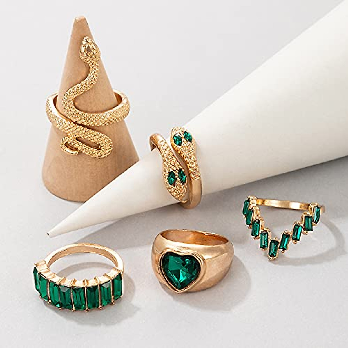 ZZ ZINFANDEL Boho Crystal Snake Rings Set,Stacking Rings Set, Knuckle Ring Set, Stackable Midi Cuff Rings