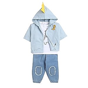 Hopscotch Baby Boys Full Sleeve Applique Solid T-Shirt, Hoodie & Pant Layering Set 3 Years-4 Years Blue, Blue