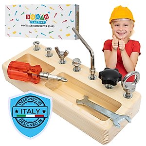 Montessori Screwdriver Board Set- Preschool or Classroom Activity Game - Solid Wooden Screw Driver Toy set With Real Safe Tools - Kids Sensory and Fine Motor Skills Toy for 3 4 5 Year Old