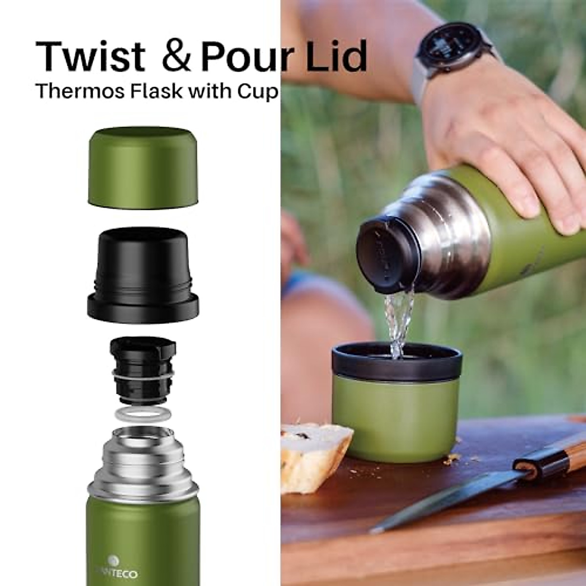 Classic Vacuum Insulated Wide Mouth Flask Bottle, BPA-Free 18/8 Stainless Steel Insulated Beverage Bottle for Cold & Hot Thermos, Keeps Liquid Hot 12hrs or Cold for Up to 24 Hours