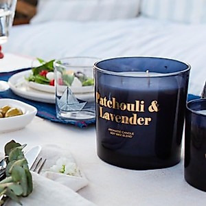 RAKLE Candles for Home Scented – Patchouli Lavender Scented Candle 7.4 oz – Premium Soy Wax Blend Candle Jar with Lid for Home, Meditation, Aromatherapy – Delightful Long Lasting Scents