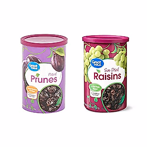 (2 pack) Great Value Pitted Dried Prunes, 18 oz and (2 pack) Great Value Sun-Dried Raisins, 20 oz