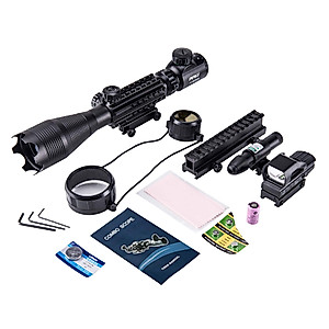 Pinty 4-16X50 Illuminated Optics Sight, Green Laser, Reflex Sight, 1 inch High Riser Mount & Laser Boresighter, Red Dot Laser Bore Sight Pistol Carbine Rifle Self Defense Hunting