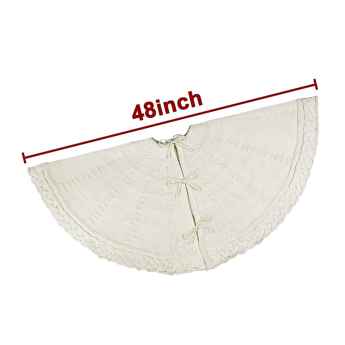 LimBridge Knitted Christmas Tree Skirt: 48 Inches Cream White Tree Skirt, Braided Cable Knit Thick Rustic Christmas Tree Decorations, Farmhouse Christmas Decor Xmas Holiday Home Party Decorations