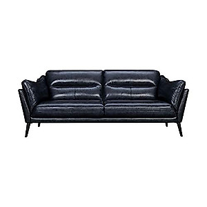 Armen Living Franz 87" Modern Leather Sofa, Blue Midnight