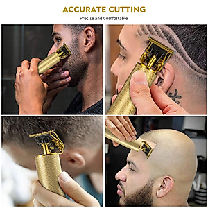 Professional Electric Pro Li Outliner, 0mm Baldheaded Hair Clippers for Men Barber Grooming Cordless Rechargeable Close Cutting T-Blade Trimmer Haircutting Beard Shaver Barber (Gold)