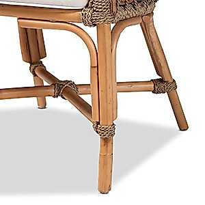 Baxton Studio Kyle Modern Bohemian Natural Brown Woven Rattan Dining Arm Chair with Cushion