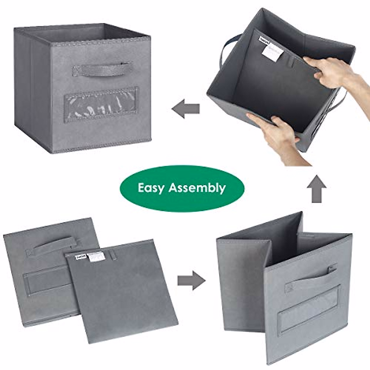 TomCare Storage Cubes Foldable Fabric Cube Storage Bins with Dual Metal Handles Cloth Storage Bins Cubes Baskets Containers for Home Shelves Closet Organizers Cubbies Cube Storage, 6 Pack, Grey