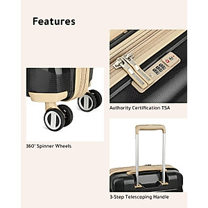 LUGGEX Black Carry On Luggage with Spinner Wheels, PP Lightweight Suitcase with 14 Inch Case, Expandable Luggage 2 Piece