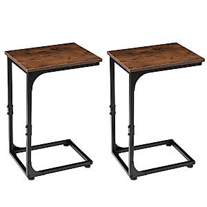 BETTAHOME C Shaped End Table, Set of 2 Side Table, for Couch, Bed, Chair, Living Room, Bedroom, Slides Under Sofa, Tray for Snack, Laptop, TV Dinner, Rustic Brown and Black BT001D