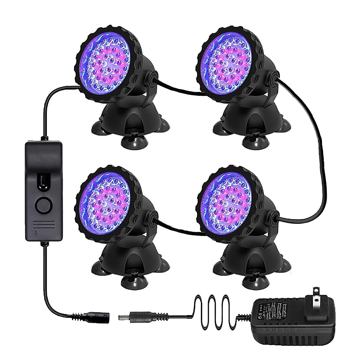 SOAMOEU Set of 4 RGB Color Changing Spotlights, Pond Lights LED Underwater Fountain Lights, IP68 Waterproof Diving Lights, Brightness, Color Changing Speed ​​Adjustable, Base with Suction Cup