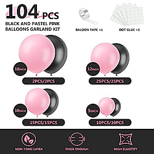 Black and Pink Balloons Garland Kit 104 PCS Pastel Pink and Black Balloon Party Decorations 18In 12 In 10In 5In Black Pink Balloons for Wedding Bridal Shower Anniversary Birthday Party Baby Shower