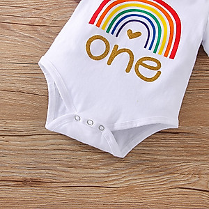 vivifayee Baby First Birthday Outfits Girl Cotton Romper Rainbow Samsh Cake Tulle Tutu Skirts with Bowknot Headband 3pcs Colorful One Year Old Girls Dress