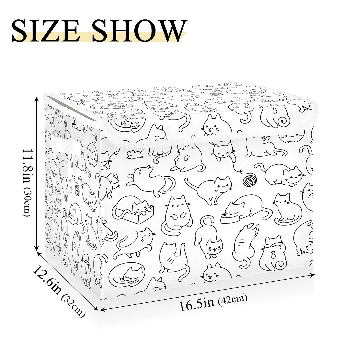 SDMKA Cute Cartoon Cat Storage Bins with Lids Foldable Storage Cube Boxes Fabric Storage Organizer Basket for Home, Bedroom, Office, Closet (16.5x12.6x11.8)